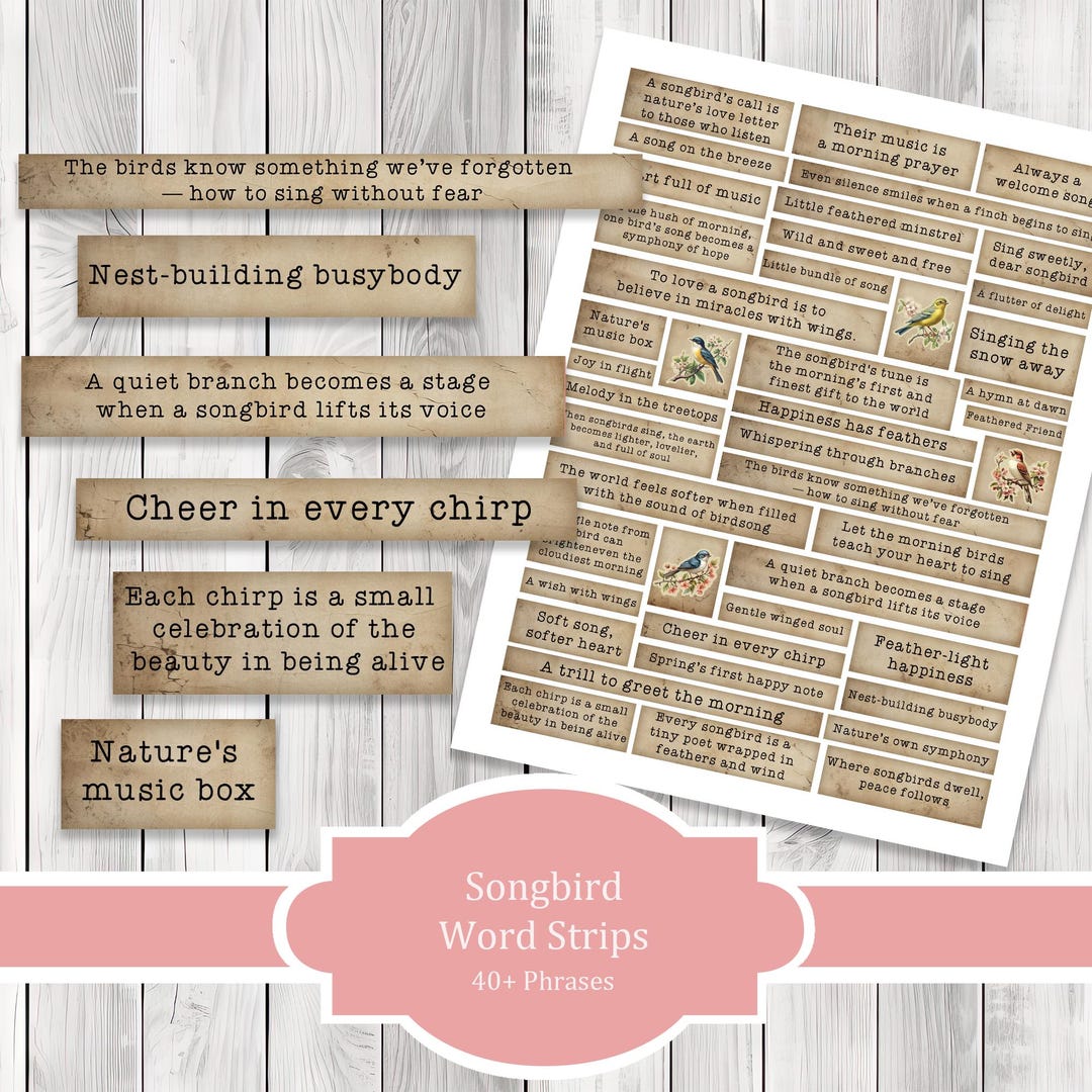 Songbird Journal Word Strips - Word Strips | Ephemera Labels | Paper ...