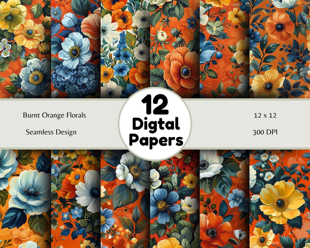 Burnt Orange Floral - Seamless Pattern - Digital Paper - Printable ...