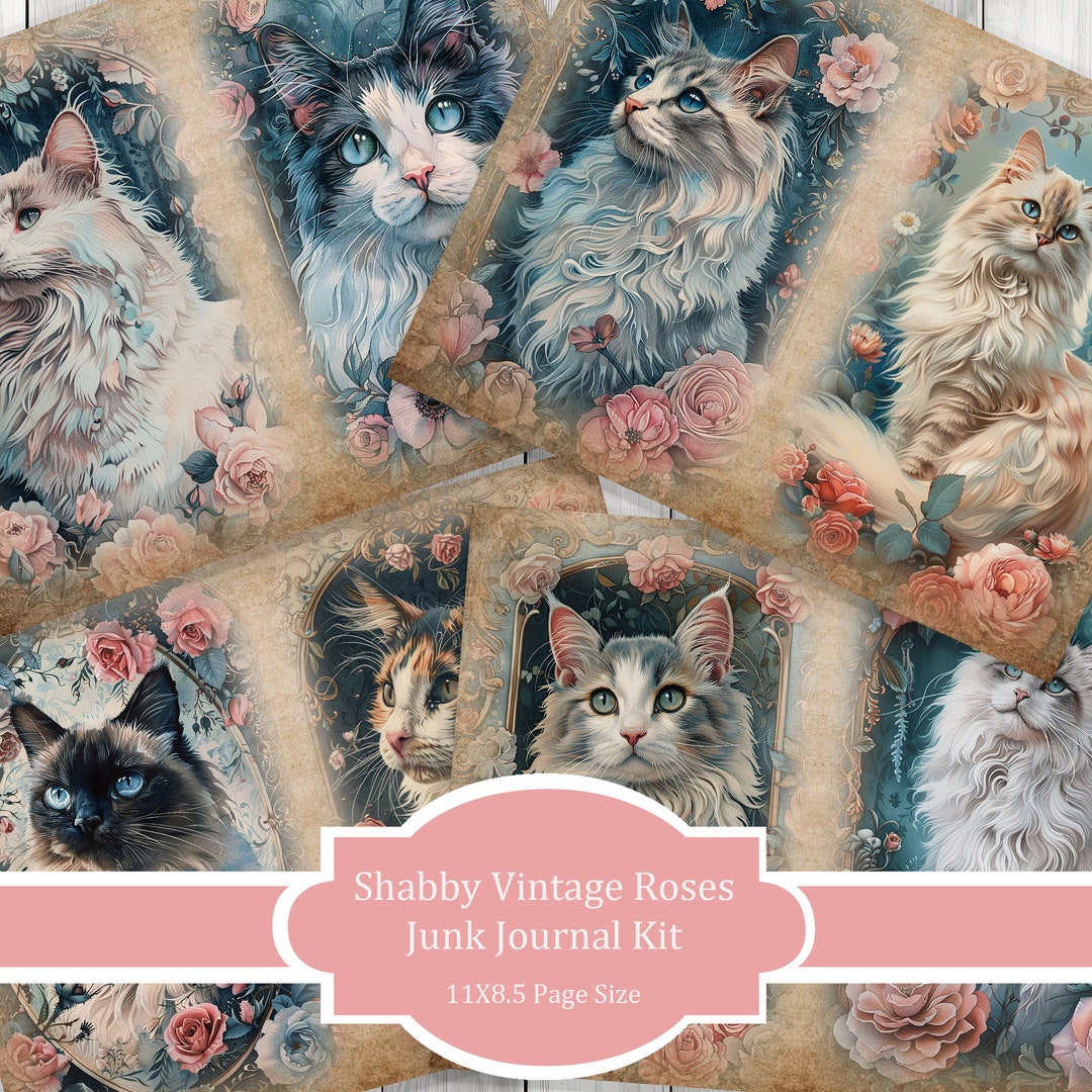 Rococo Cats Journal Paper Set, Junk Journal Pages, Flower Junk Journal ...