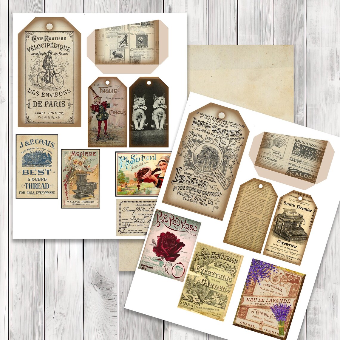 Vintage Ephemera Loaded Tag Kit, Collage Junk Journal Tags, Printable ...
