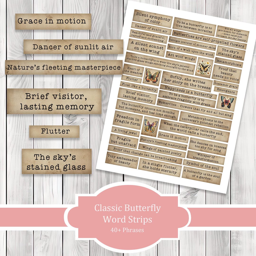 Classic Butterfly Journal Word Strips - Word Strips | Ephemera Labels ...