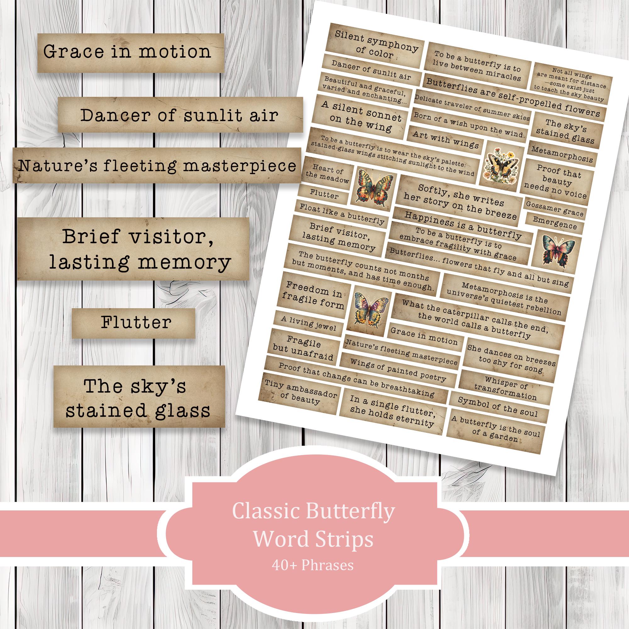 Classic Butterfly Journal Word Strips - Word Strips | Ephemera Labels ...