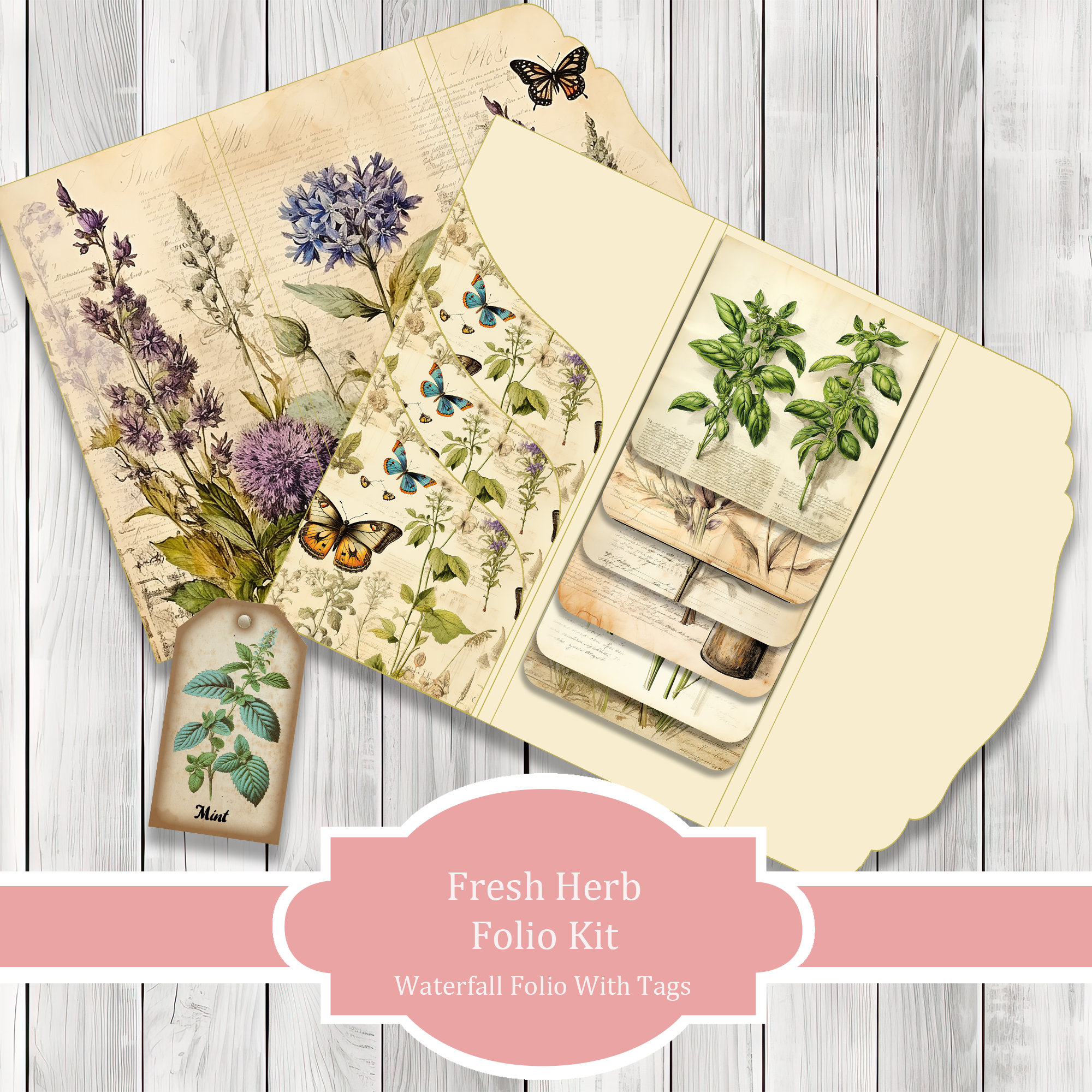 Fresh Herb Folio Kit - Journal Paper Set, Junk Journal Folio, Printable ...
