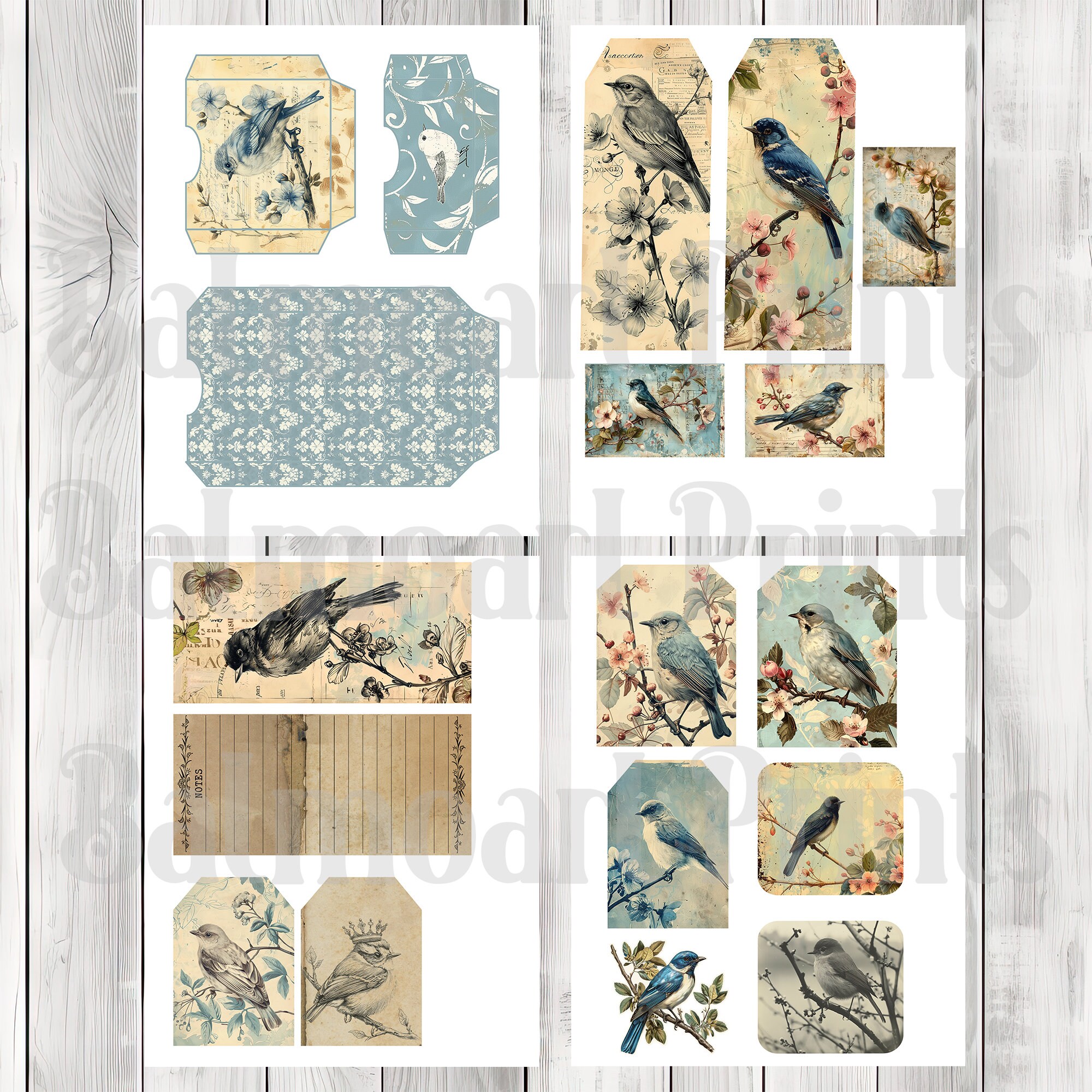Vintage Birds Fold Out Folio Kit - Journal Paper Set, Junk Journal ...
