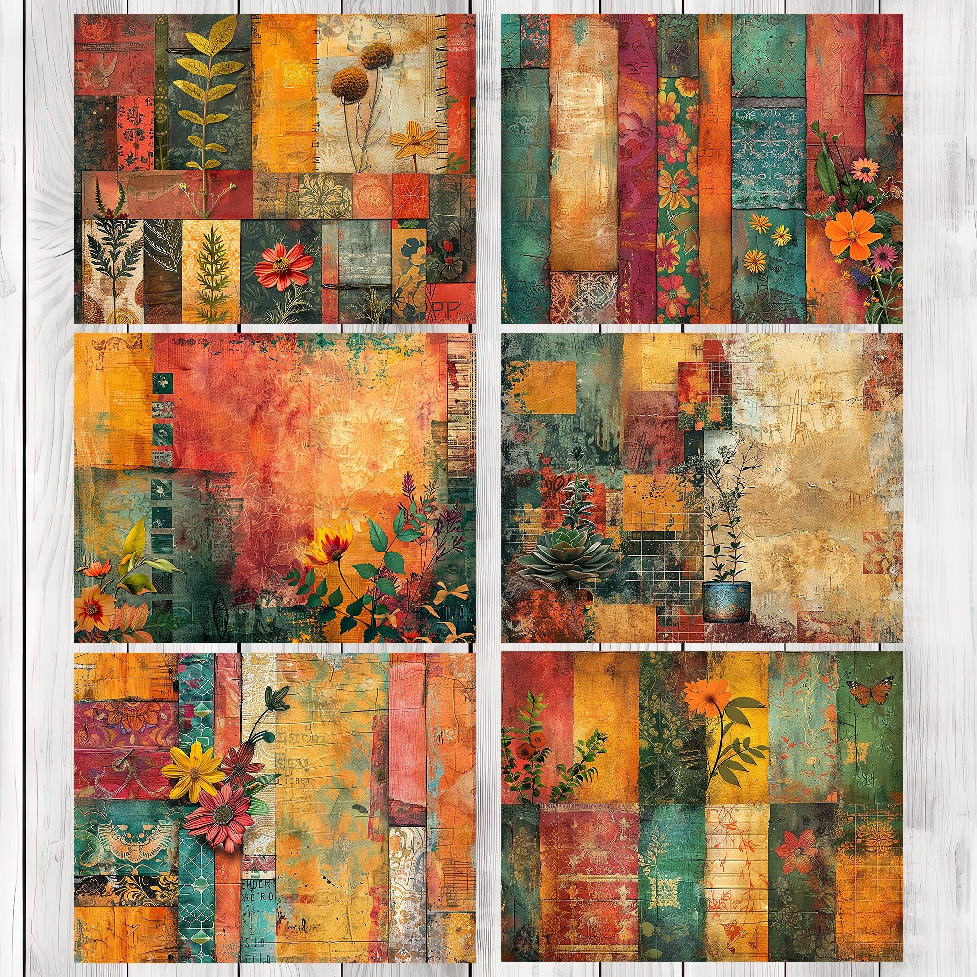 Earthy Boho Collage - Journal Paper Set, Junk Journal Pages, Junk ...