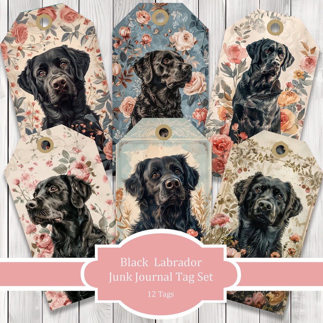 Black Labrador Tags - Collage Scrapbook - Patchwork Tags - Ephemera ...