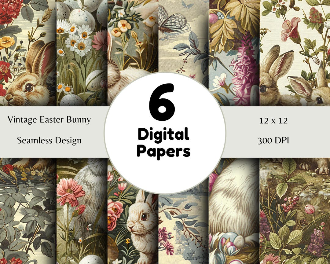 Vintage Easter Bunnies - Seamless Pattern - Digital Paper - Printable ...