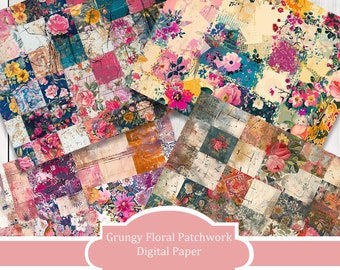 Botanical Patchwork Journal Paper Set, Junk Journal Pages, Junk Journal Paper, Printable Journal ...