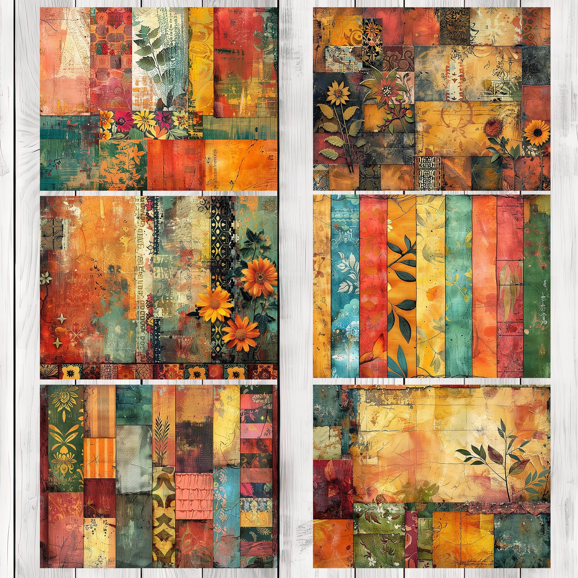 Earthy Boho Collage - Journal Paper Set, Junk Journal Pages, Junk ...