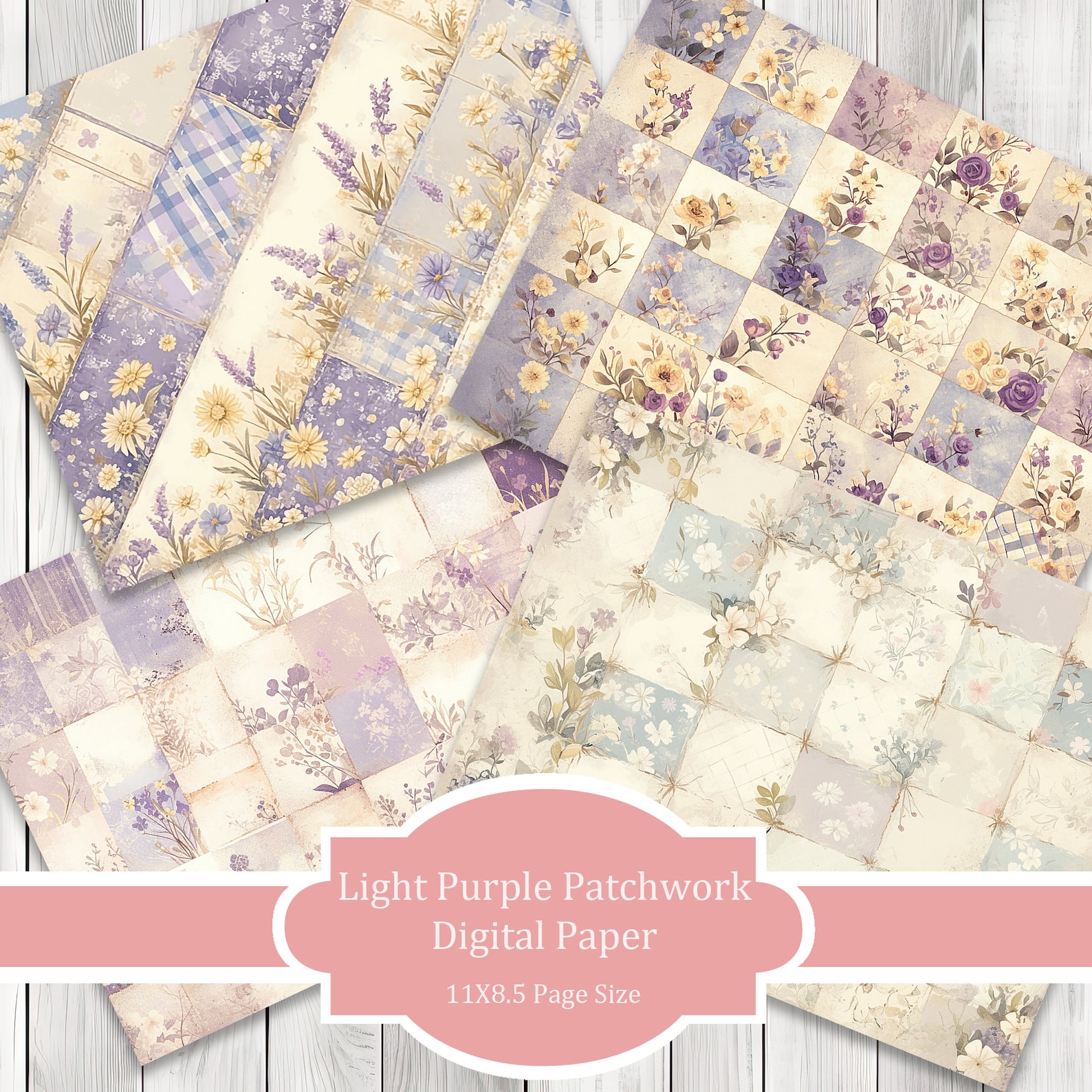 Light Purple Patchwork - Journal Paper Set, Junk Journal Pages, Junk ...