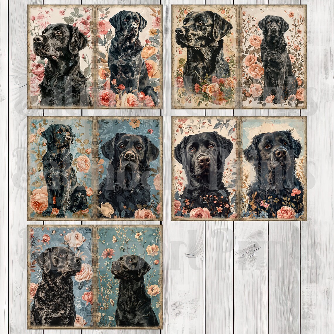 Black Labrador Journal Paper Set, Junk Journal Pages, Flower Junk ...