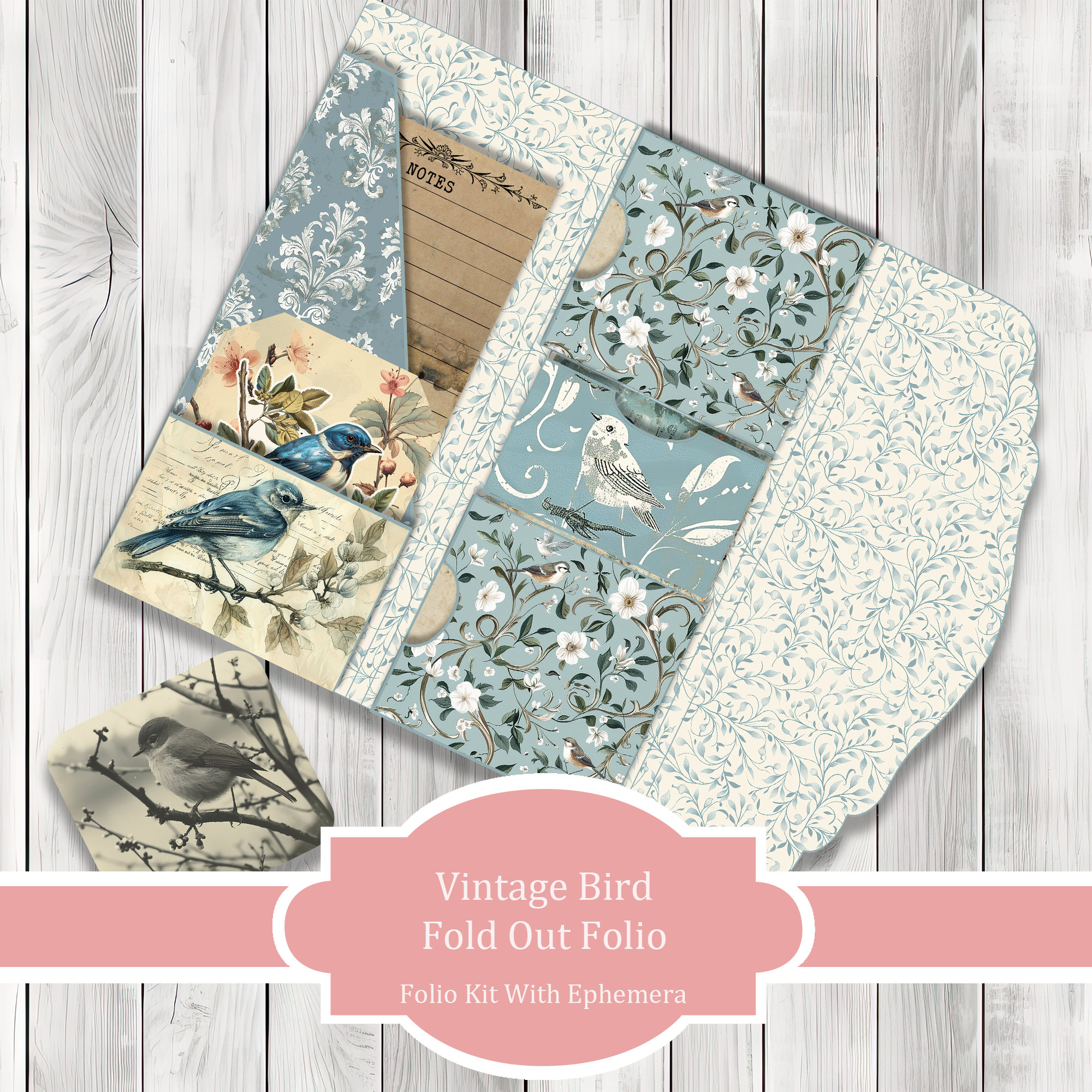 Vintage Birds Fold Out Folio Kit - Journal Paper Set, Junk Journal ...