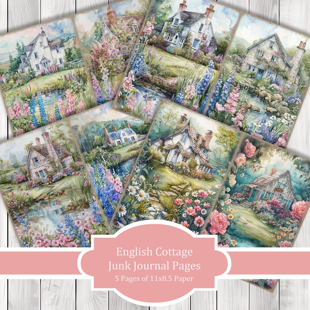 English Cottage - Journal Paper Set, Junk Journal Pages, Flower ...