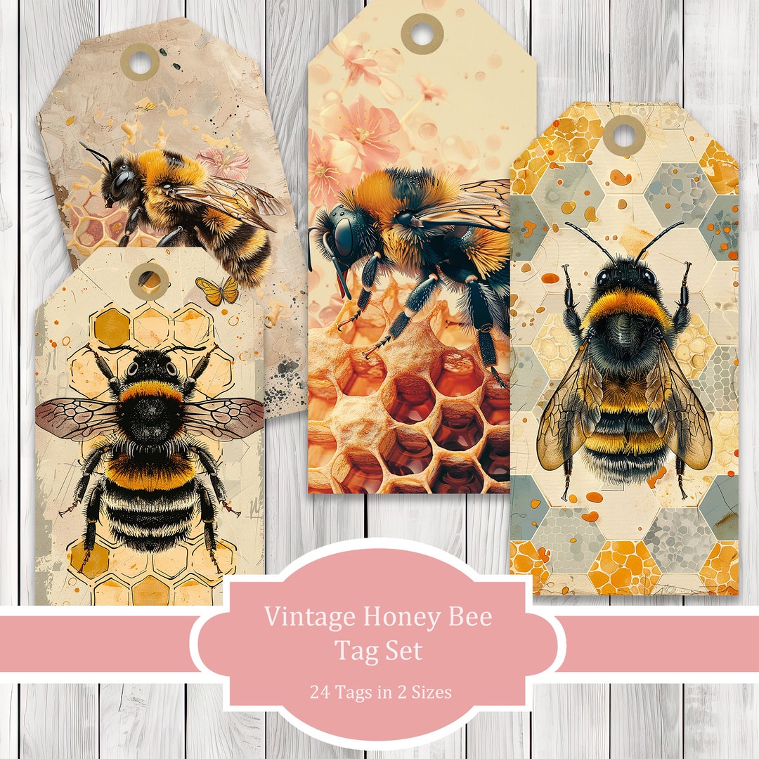 Vintage Honey Bee Tags - Collage Scrapbook - Patchwork Tags - Ephemera ...