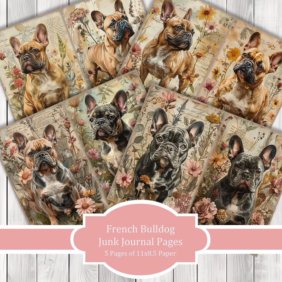 French Bulldog - Journal Paper Set, Junk Journal Pages, Dog, Journal ...