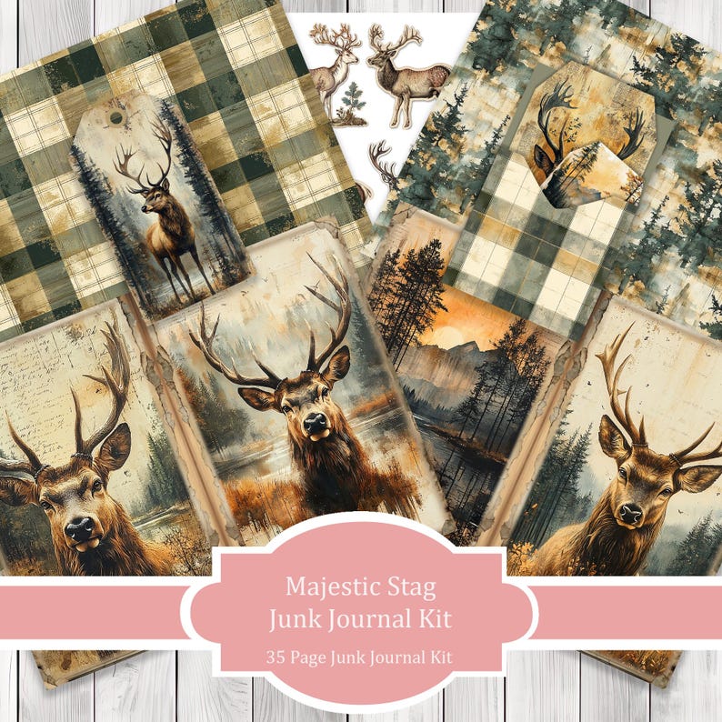 Majestic Stag - Junk Journal Kit, Journal Pages, Papers, Ephemera, Tags ...