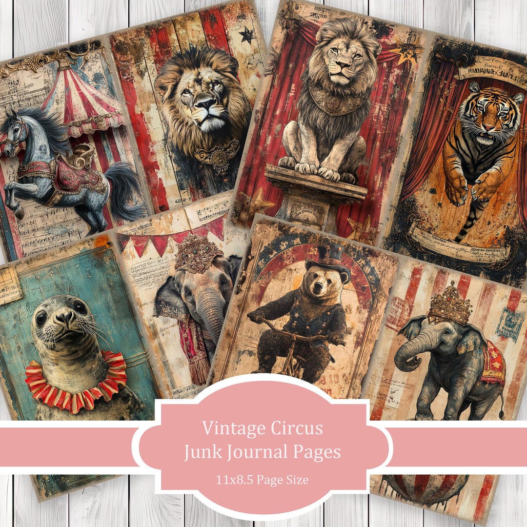 Vintage Circus - Journal Paper Set, Junk Journal Pages, Flower Junk ...