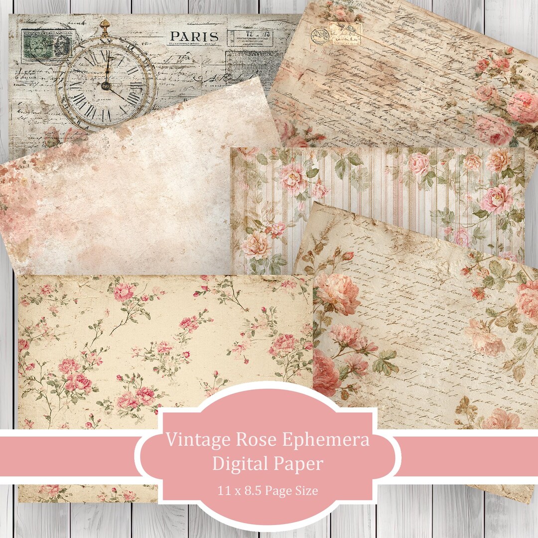 Vintage Rose Ephemera - Journal Paper Set, Junk Journal Pages, Junk ...