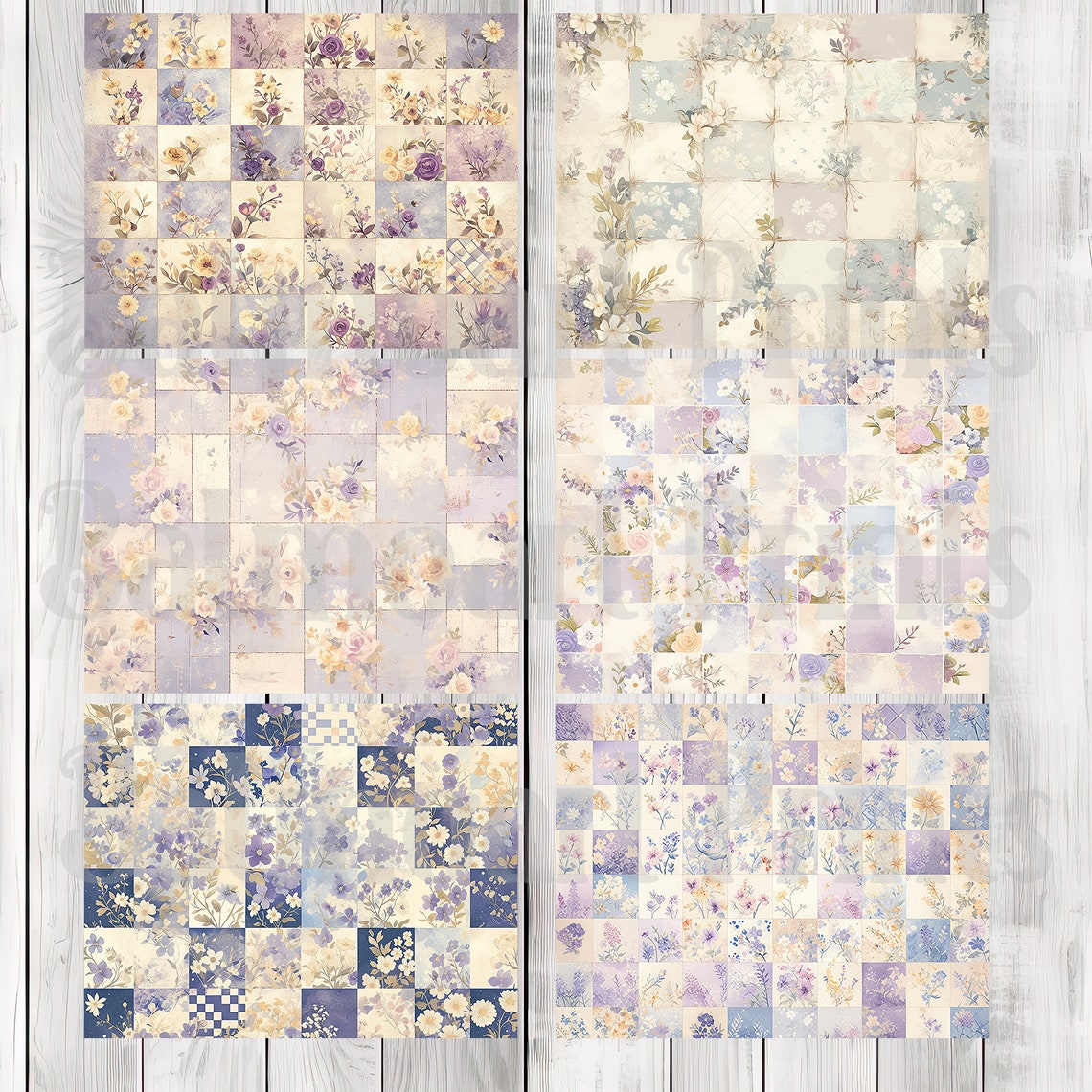 Light Purple Patchwork - Journal Paper Set, Junk Journal Pages, Junk ...