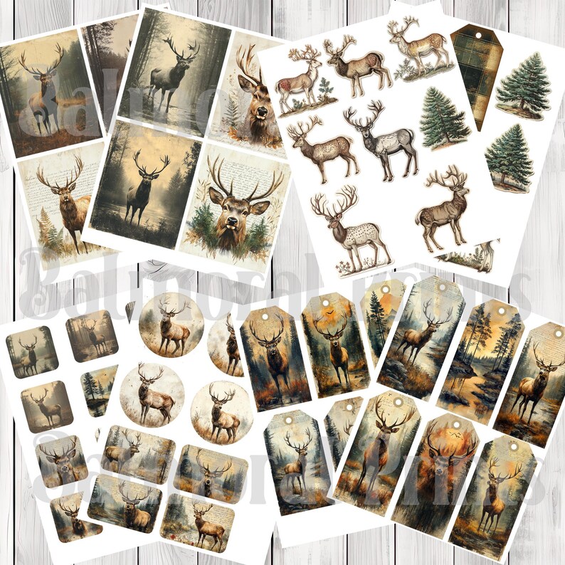 Majestic Stag - Junk Journal Kit, Journal Pages, Papers, Ephemera, Tags ...
