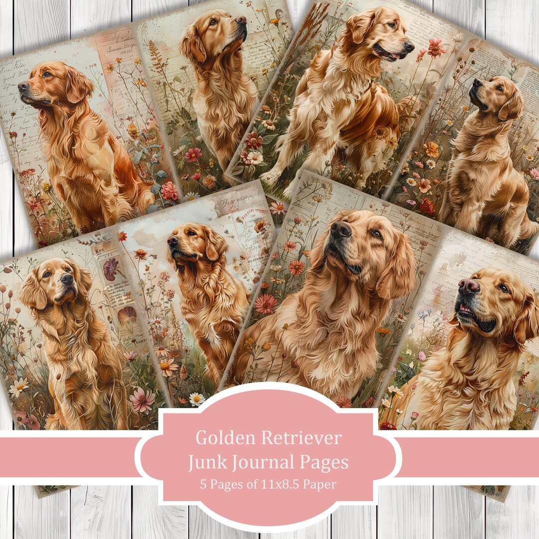 Golden Retriever - Junk Journal Pages, Journal Paper Set, Dog, Journal ...