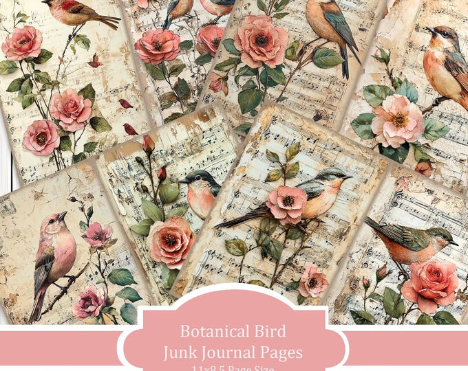 Birds Junk Journal, Vintage Birds Digital Journal Paper, Shabby Chic ...