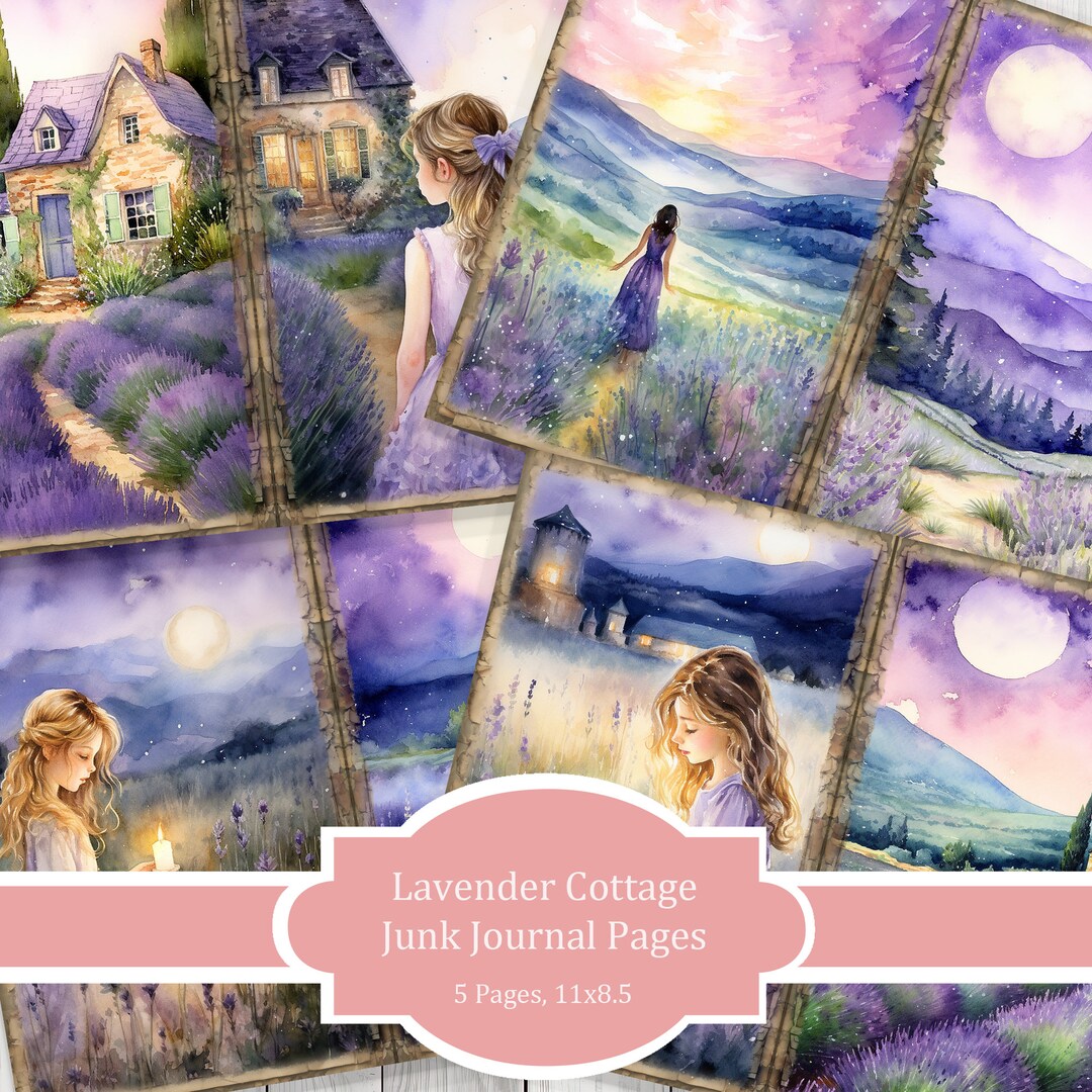 Lavender Cottage Journal Paper Set, Junk Journal Pages, Flower Junk ...