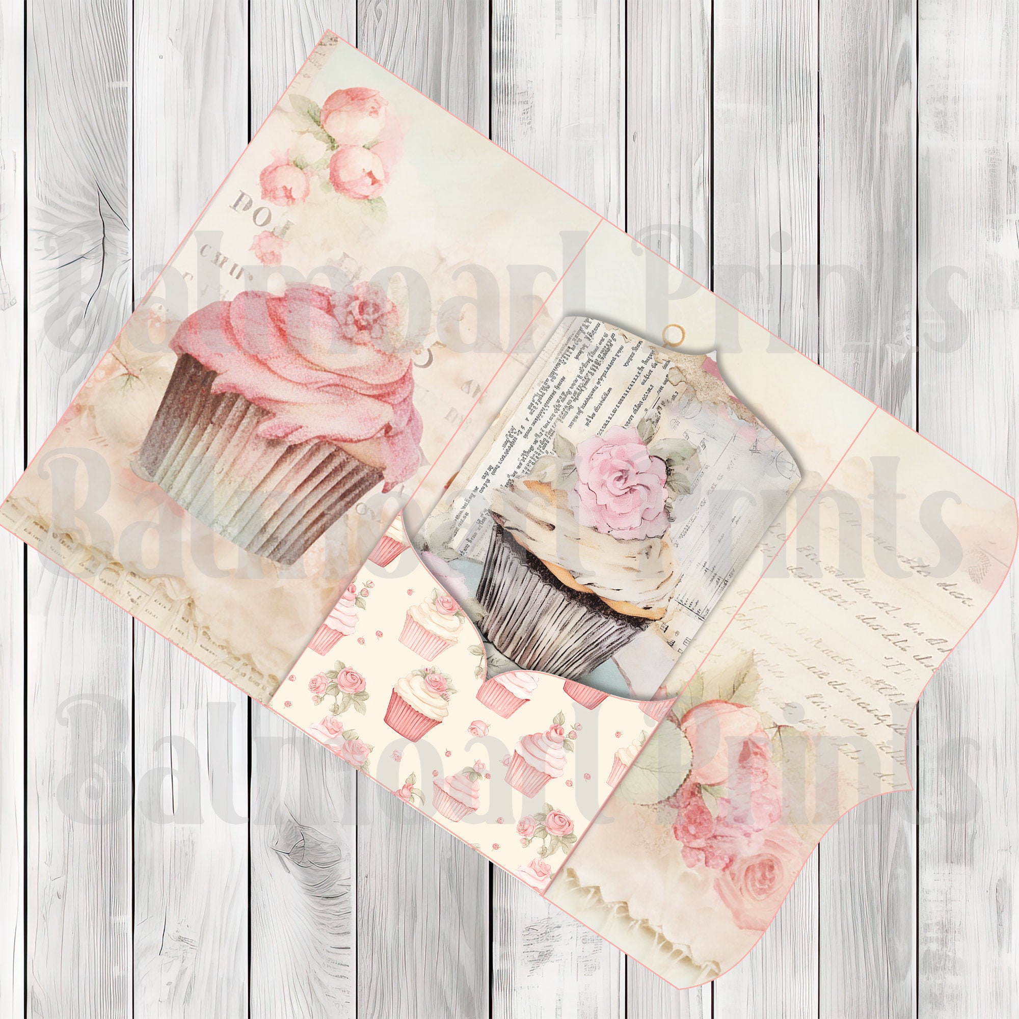 Pink Cupcake Folio Kit Printable Junk Journal Ephemera Shabby Chic ...