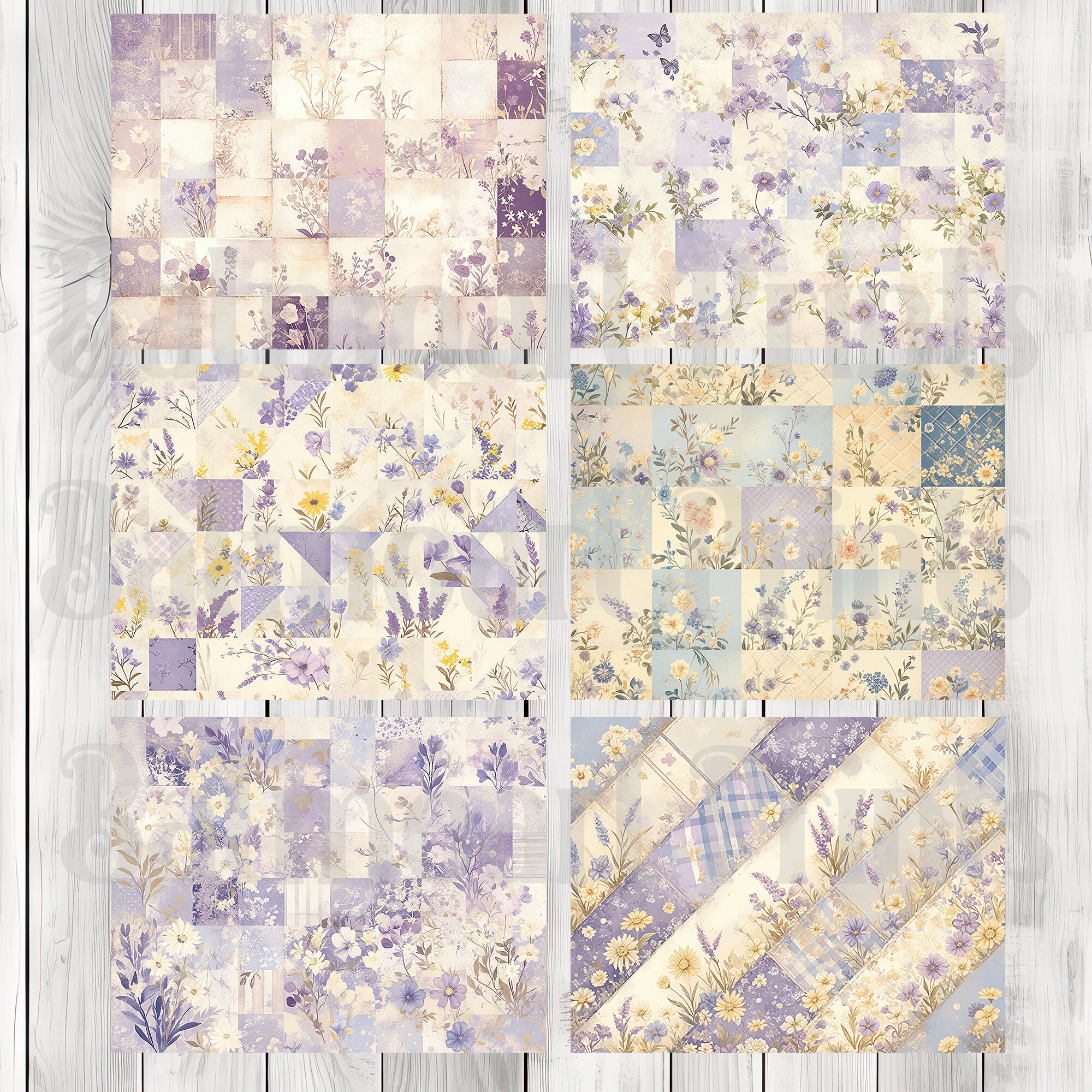 Light Purple Patchwork - Journal Paper Set, Junk Journal Pages, Junk ...