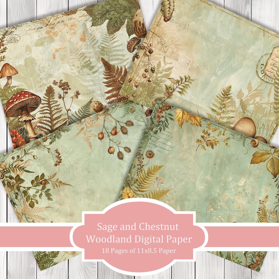 Sage and Chestnut Woodland - Journal Paper Set, Junk Journal Pages ...