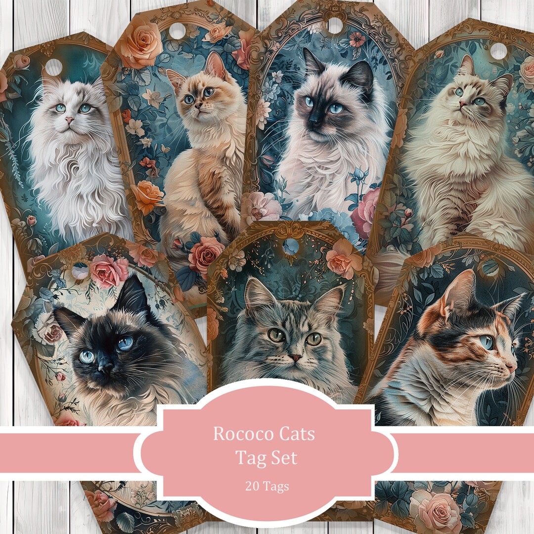 Rococo Cat Digital Download | Collage Scrapbook | Rococo Cat Tags ...