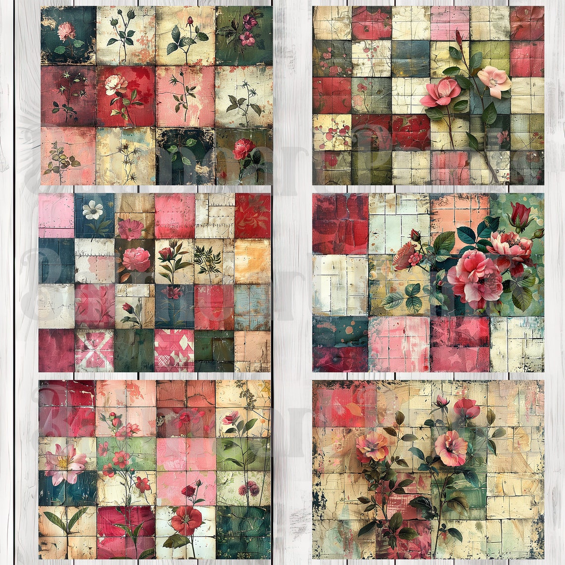 Botanical Patchwork Journal Paper Set, Junk Journal Pages, Junk Journal ...