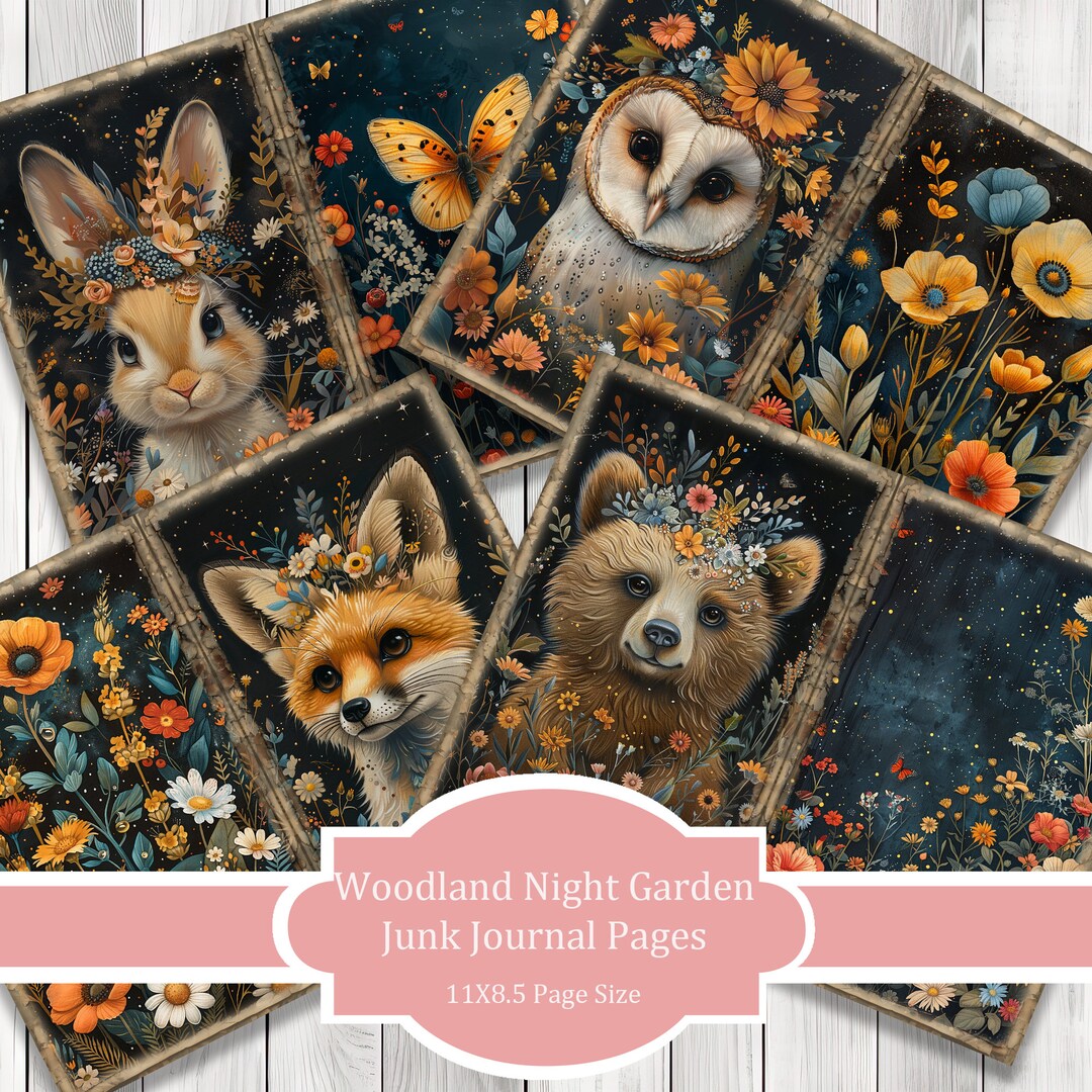 Woodland Night Garden - Journal Paper Set, Junk Journal Pages, Flower ...