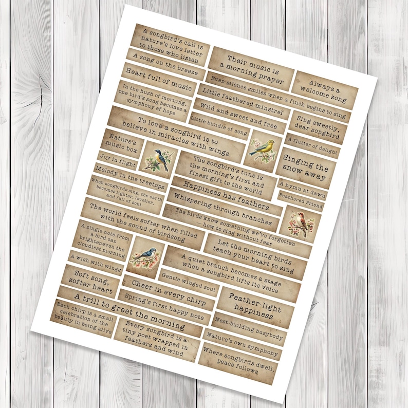 Songbird Journal Word Strips - Word Strips | Ephemera Labels | Paper ...