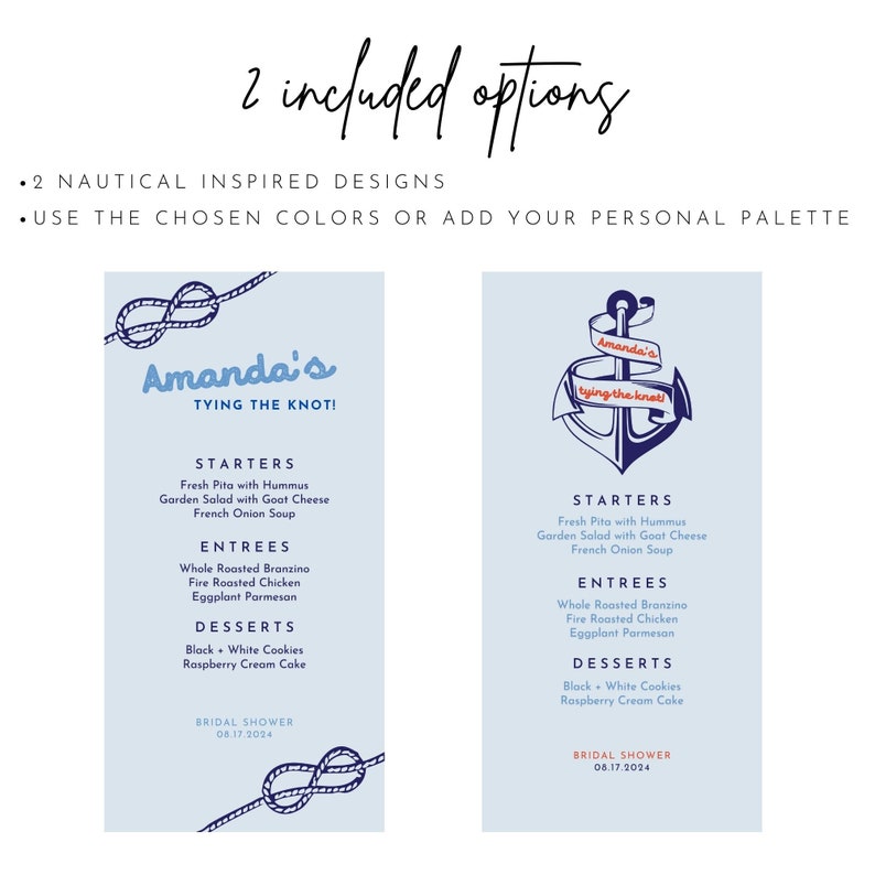 Nautical Tying the Knot Menu for Bridal Shower Canva Template, Editable ...