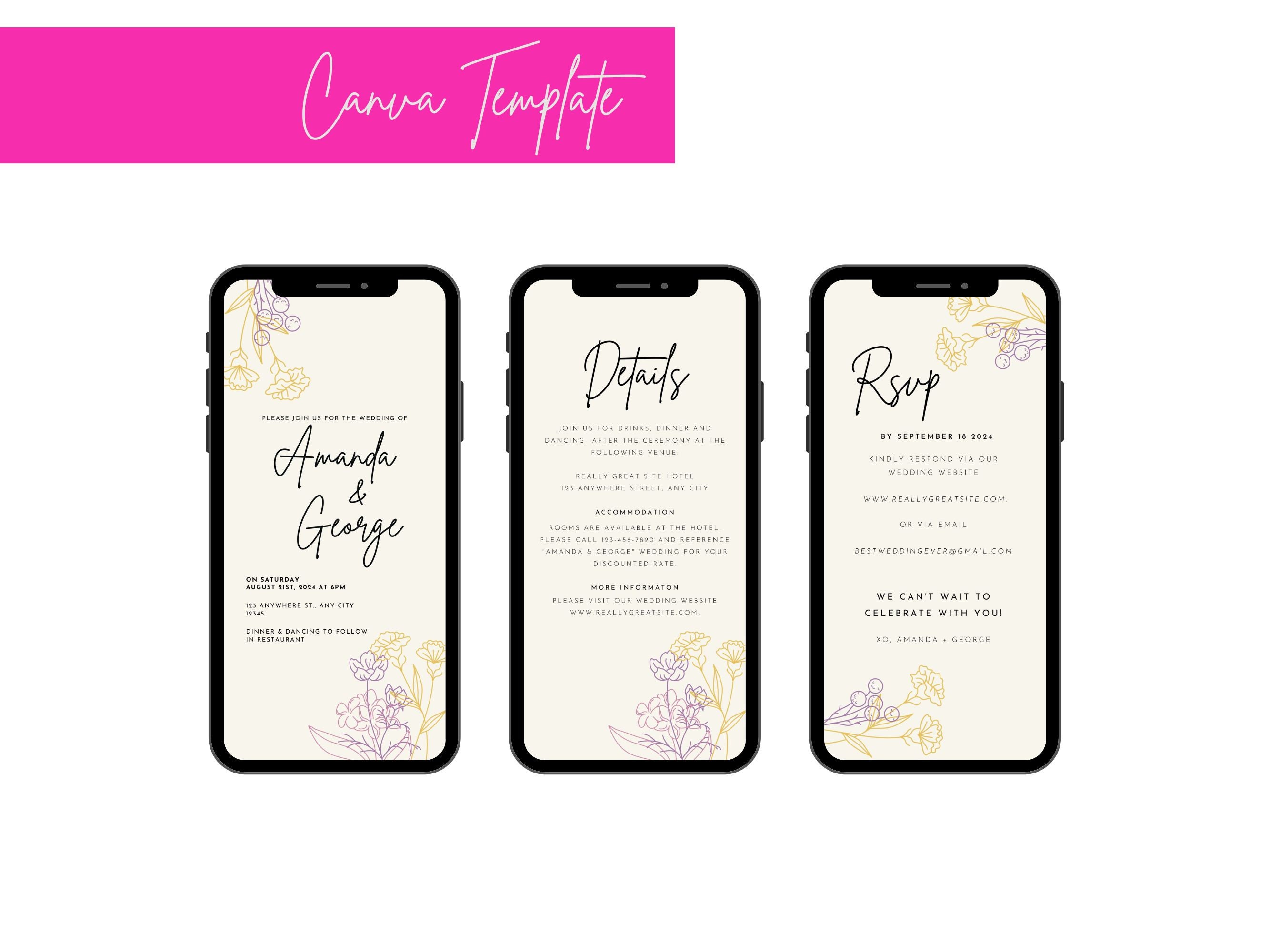 Digital Wedding Invitation Suite Canva Template Minimalist - Etsy