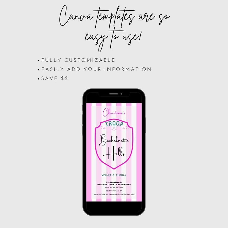 Troop Bachelorette Digital Party Invitation Editable in Canva DIY ...
