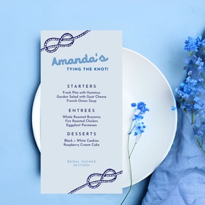 Nautical Tying the Knot Menu for Bridal Shower Canva Template, Editable ...
