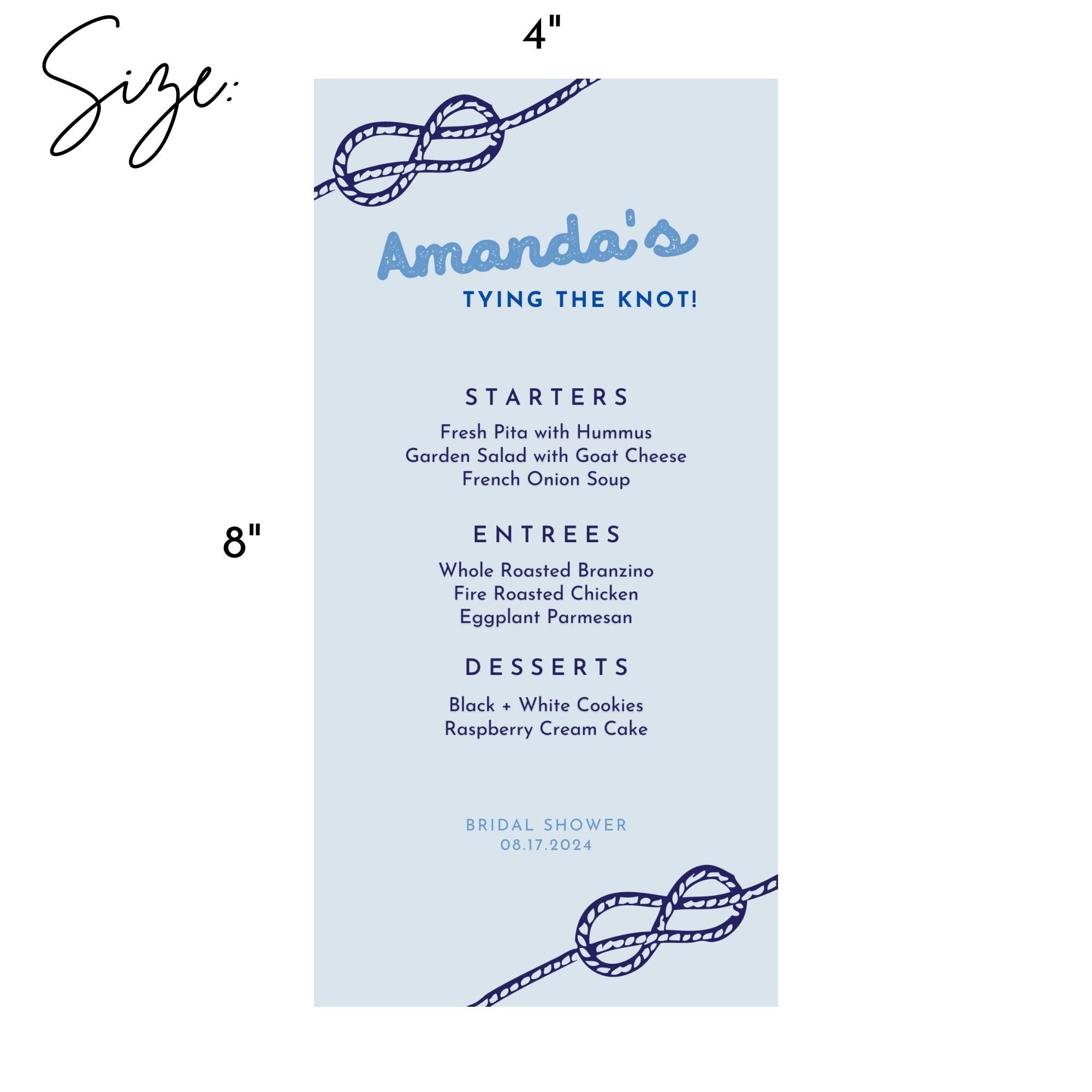 Nautical Tying the Knot Menu for Bridal Shower Canva Template, Editable ...