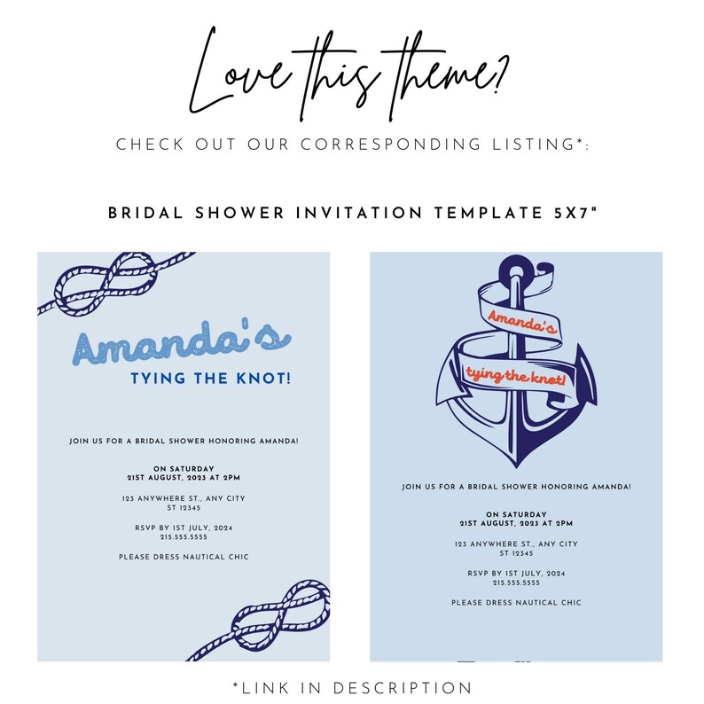 Nautical Tying the Knot Menu for Bridal Shower Canva Template, Editable ...