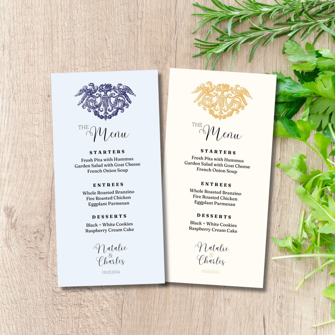 Elegant Menu for Wedding Canva Template Royal Wedding Crest - Etsy UK