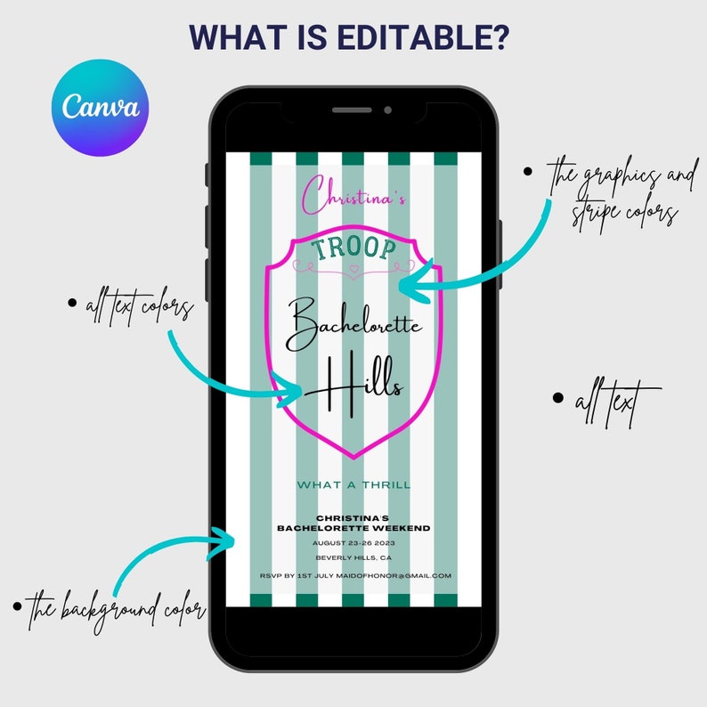 Troop Bachelorette Digital Party Invitation Editable in Canva DIY ...