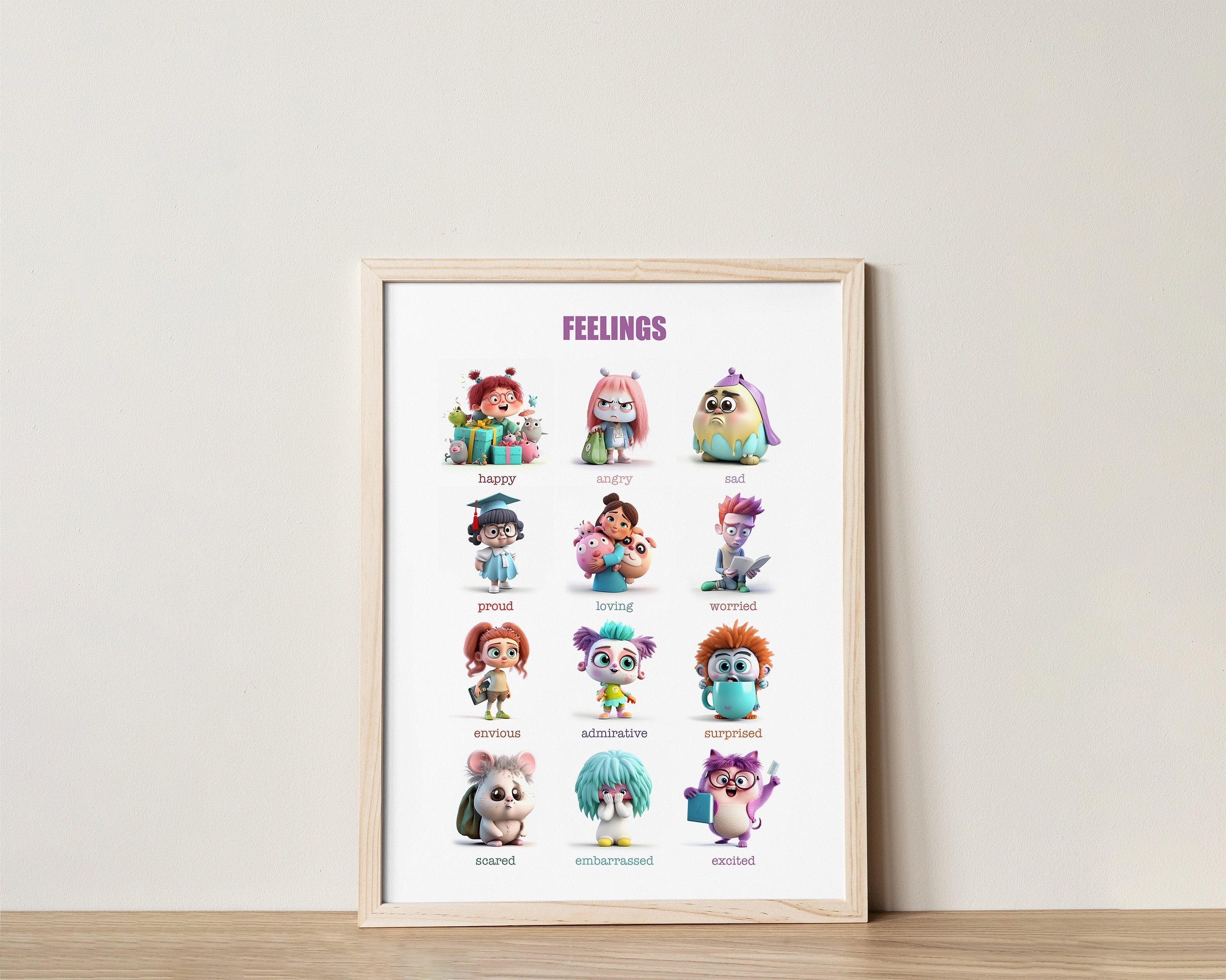 Feelings Poster, Emotion Wheel, Feelings Chart, Educational Art, 3D ...