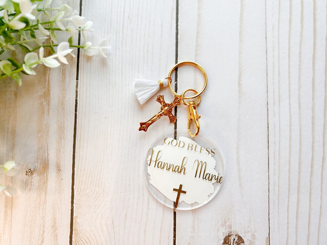Personalized Acrylic Keychain Favors: God Bless, Cross & Tassel - Etsy