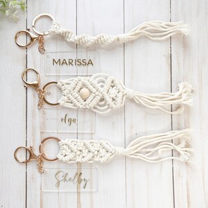 Set of 6 Acrylic Rectangular Clear Keychain With Boho Tassel, and Name ...