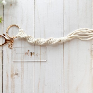 Set of 6 Acrylic Rectangular Clear Keychain With Boho Tassel, and Name ...