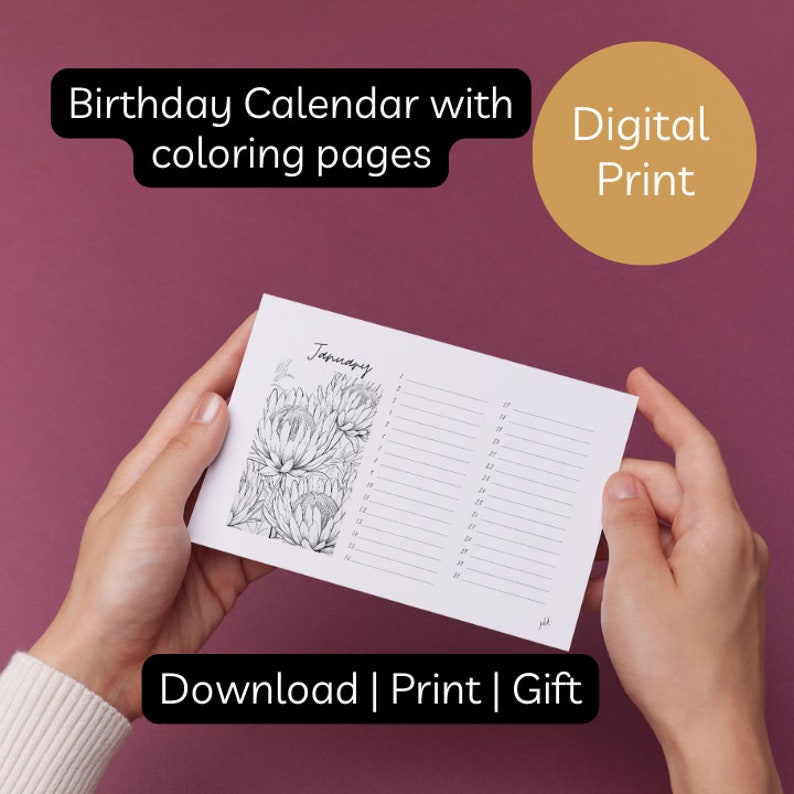 Printable Birthday Calendar Colouring Pages, Craft Art Digital Download ...