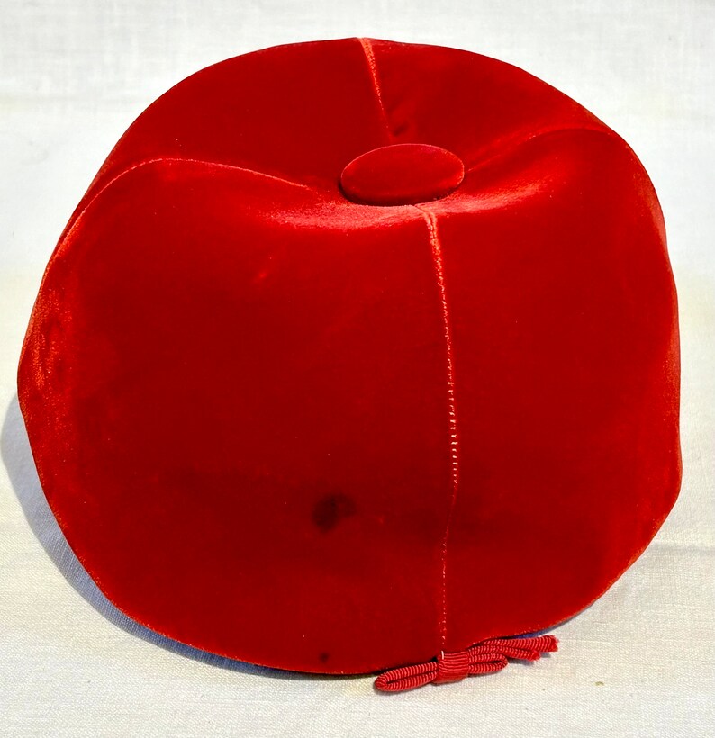 Red Velvet Jockey Hat Noreen Fashion Velour Small Brim, Button Top W ...