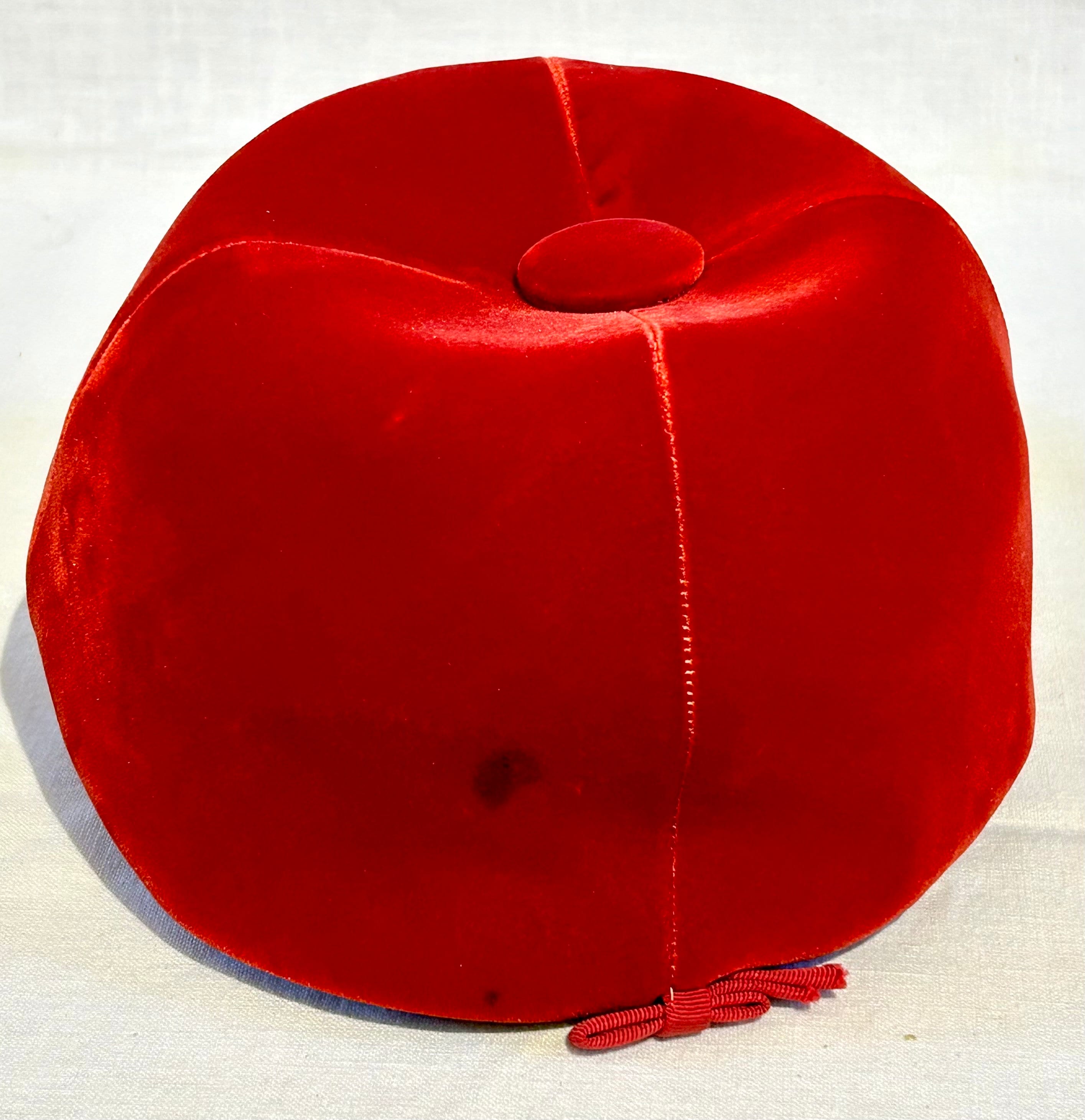 Red Velvet Jockey Hat Noreen Fashion Velour Small Brim, Button Top W ...