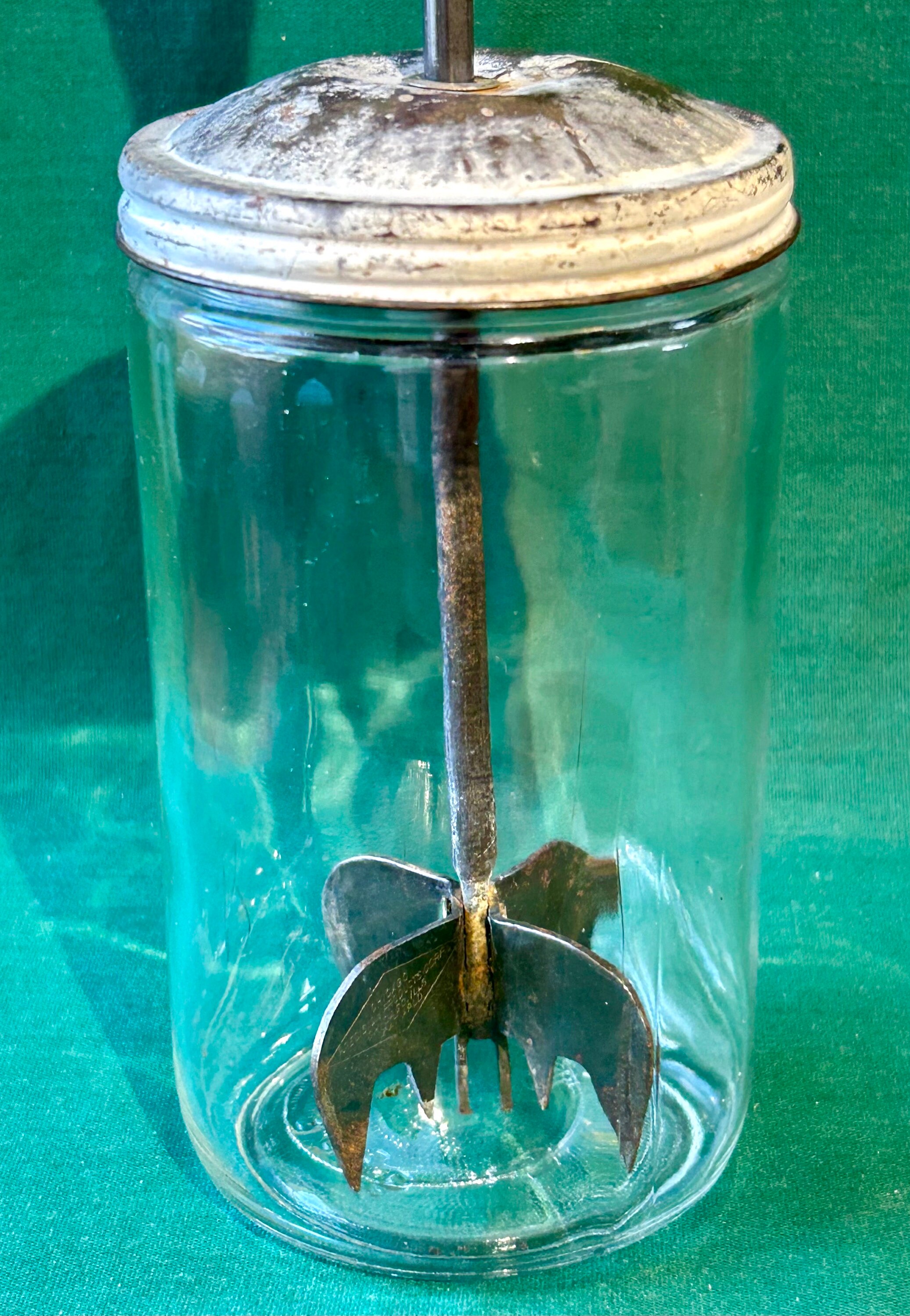 Vtg Food Chopper Anchor Hocking Glass Jar Painted Red Wood Handle and ...